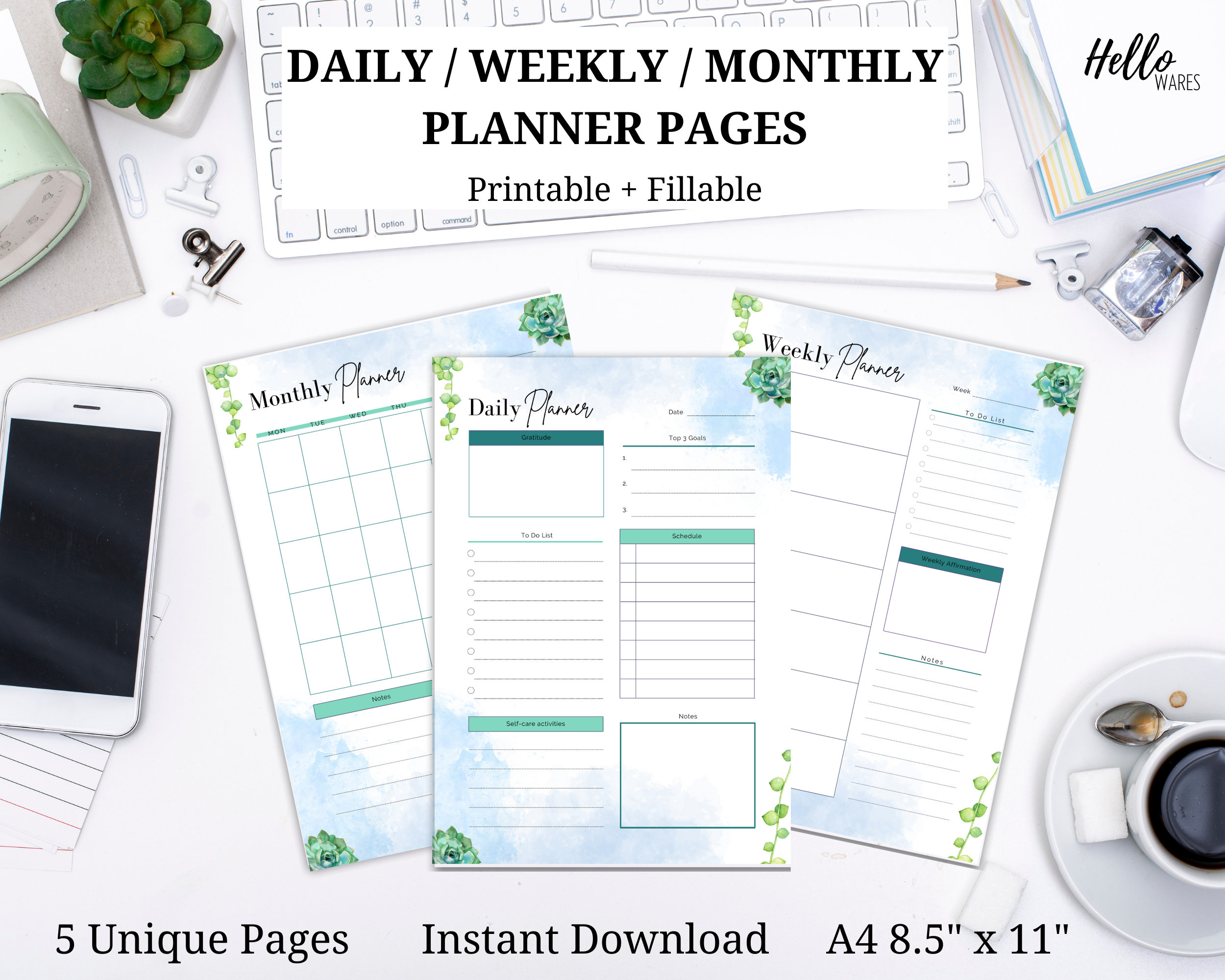 Daily Weekly Monthly Planner Printable Planner Digital - Etsy