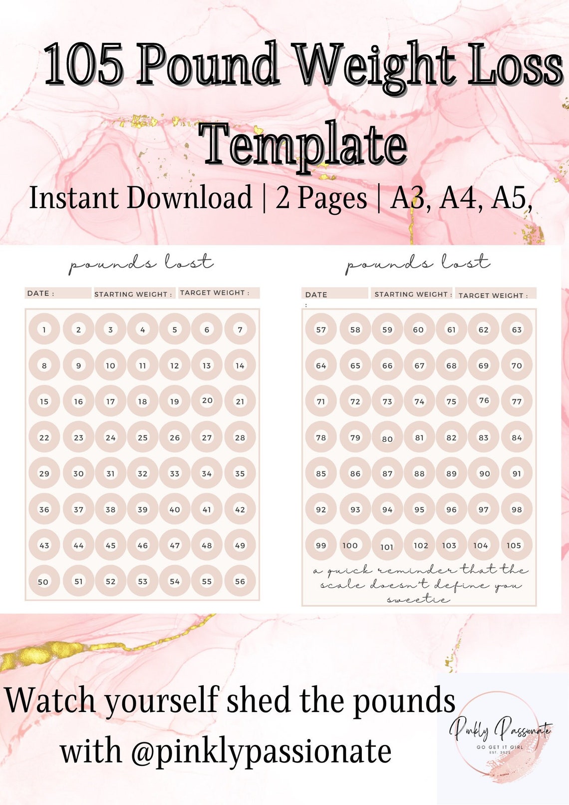 Printable Weight Loss Visualization Tracker Chart| Weight Loss Pounds ...