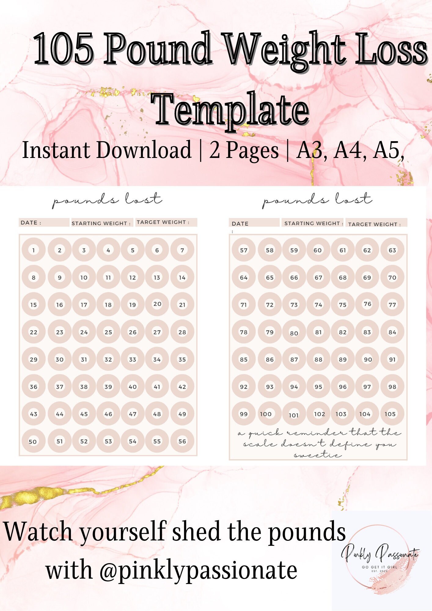 Printable Weight Loss Visualization Tracker Chart| Weight Loss Pounds ...