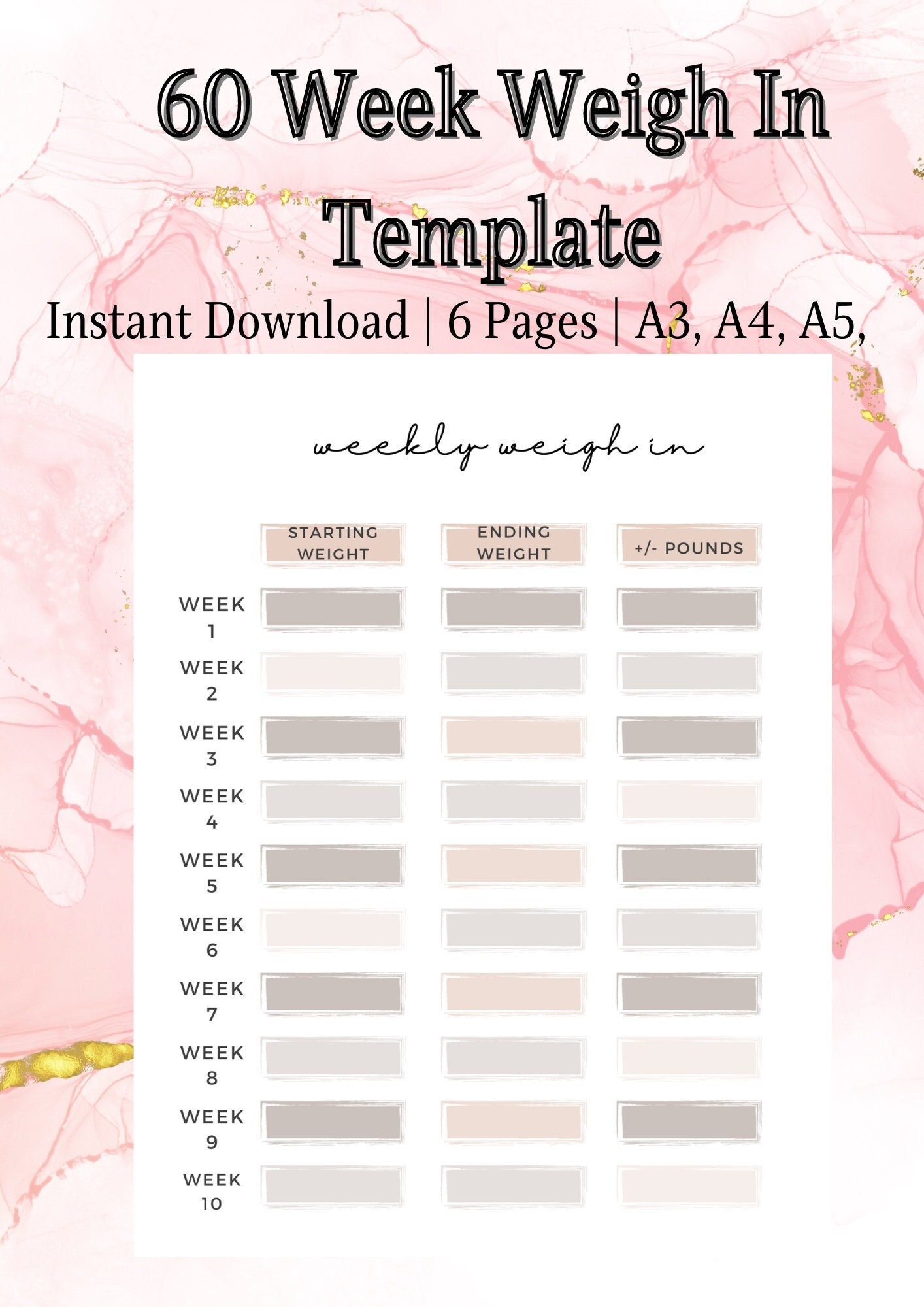 Weekly Weigh in Printable Template| Weight Loss Tracker| 60 Week ...