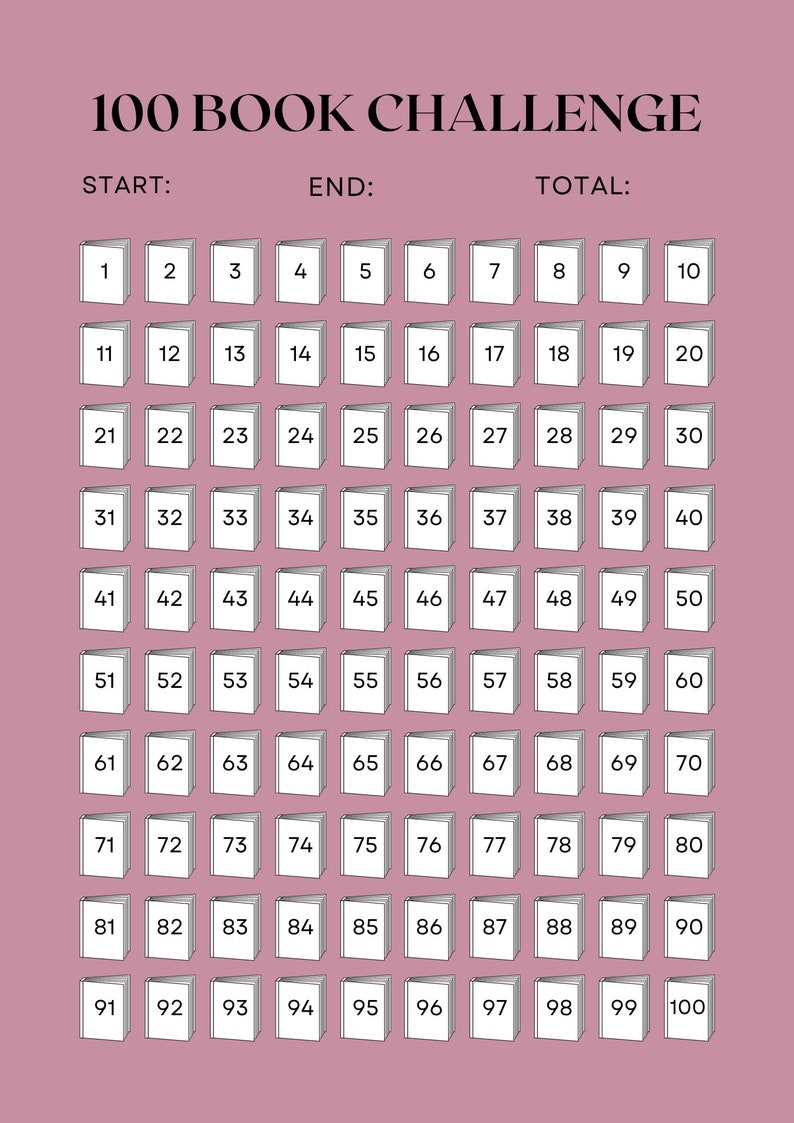 100 Book Challenge-5 Colours- Reading Tracker Reading Challenge for ...