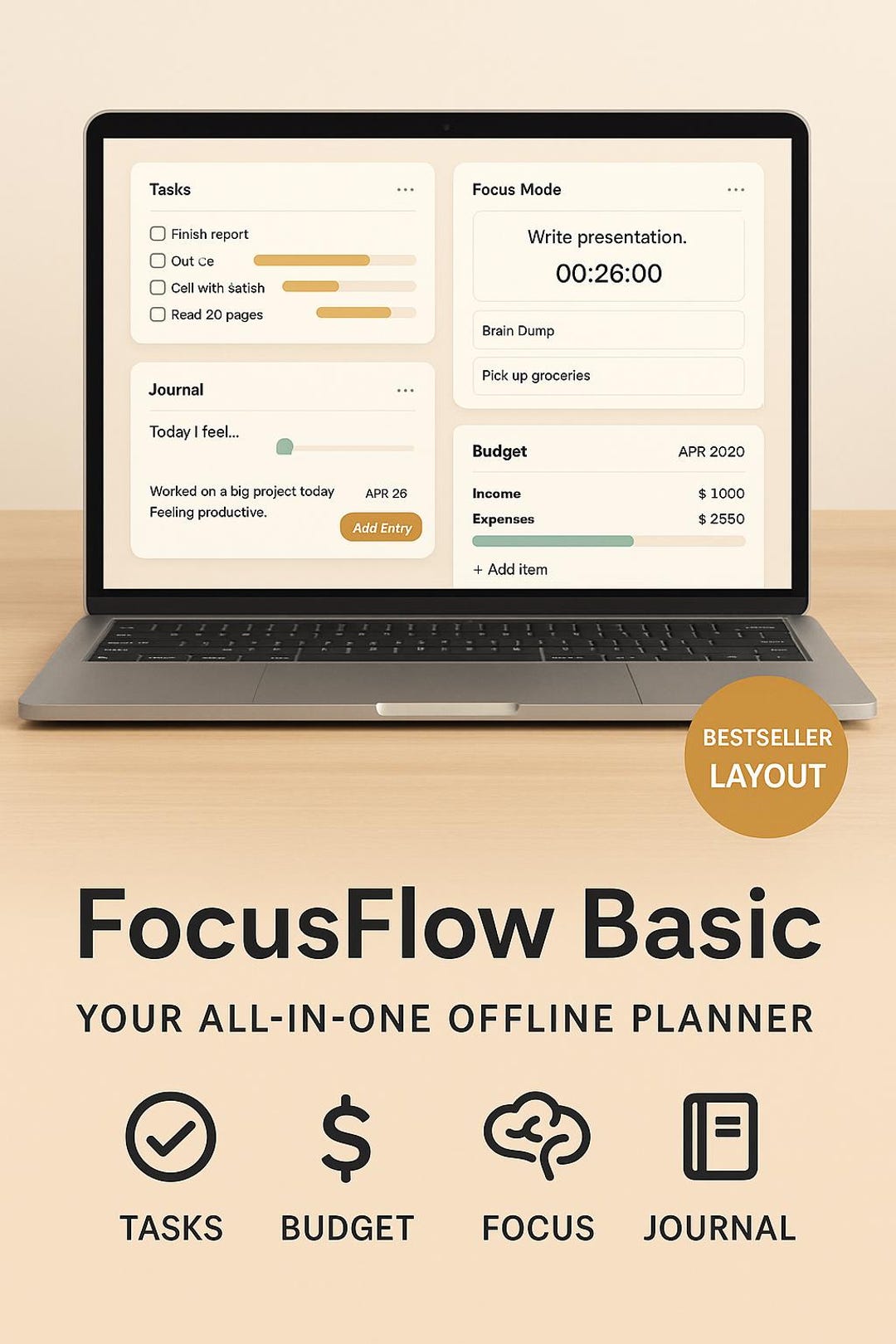 Focusflow Basic – Offline ADHD Friendly Task Manager | Daily, Budget, Habit & Journal App - Etsy