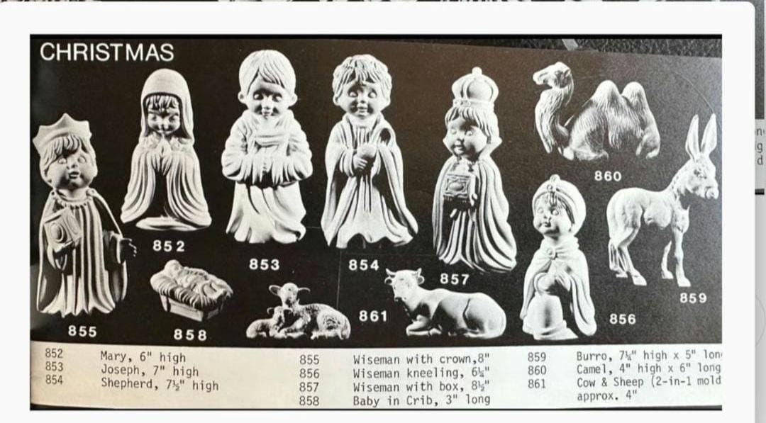Vintage Slip Cast Mold Ceramic Large 1970s Nativity Set Missing The