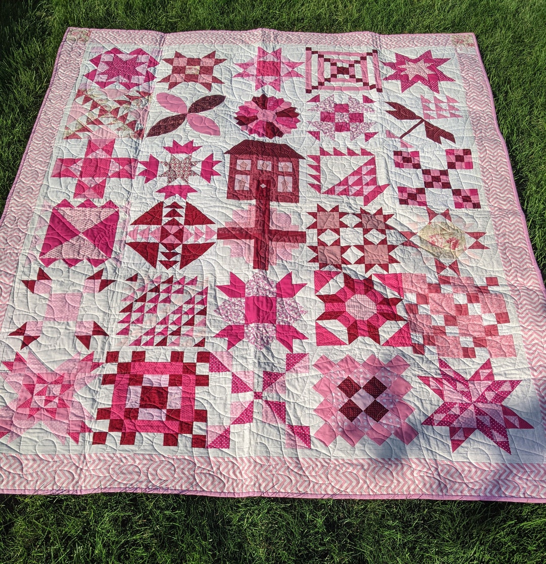 Homemade Pink Cancer Awareness Quilt: Ribbon Design Quilting, Cotton ...