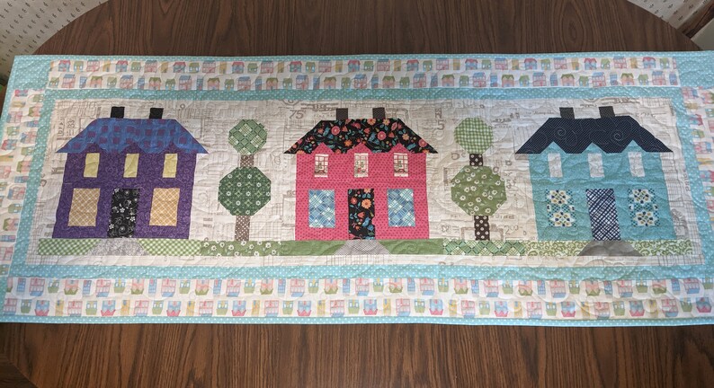 Homemade Table Runner With Farm Girl Vintage Patterns of Houses and ...