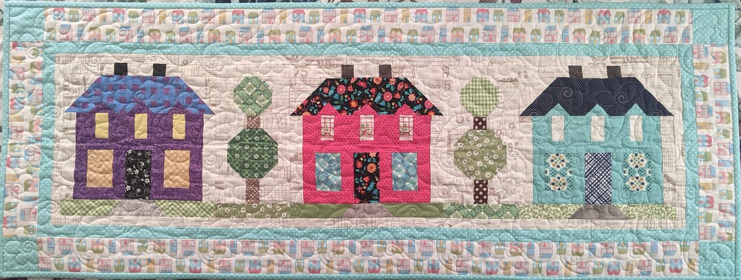 Homemade Table Runner With Farm Girl Vintage Patterns of Houses and ...