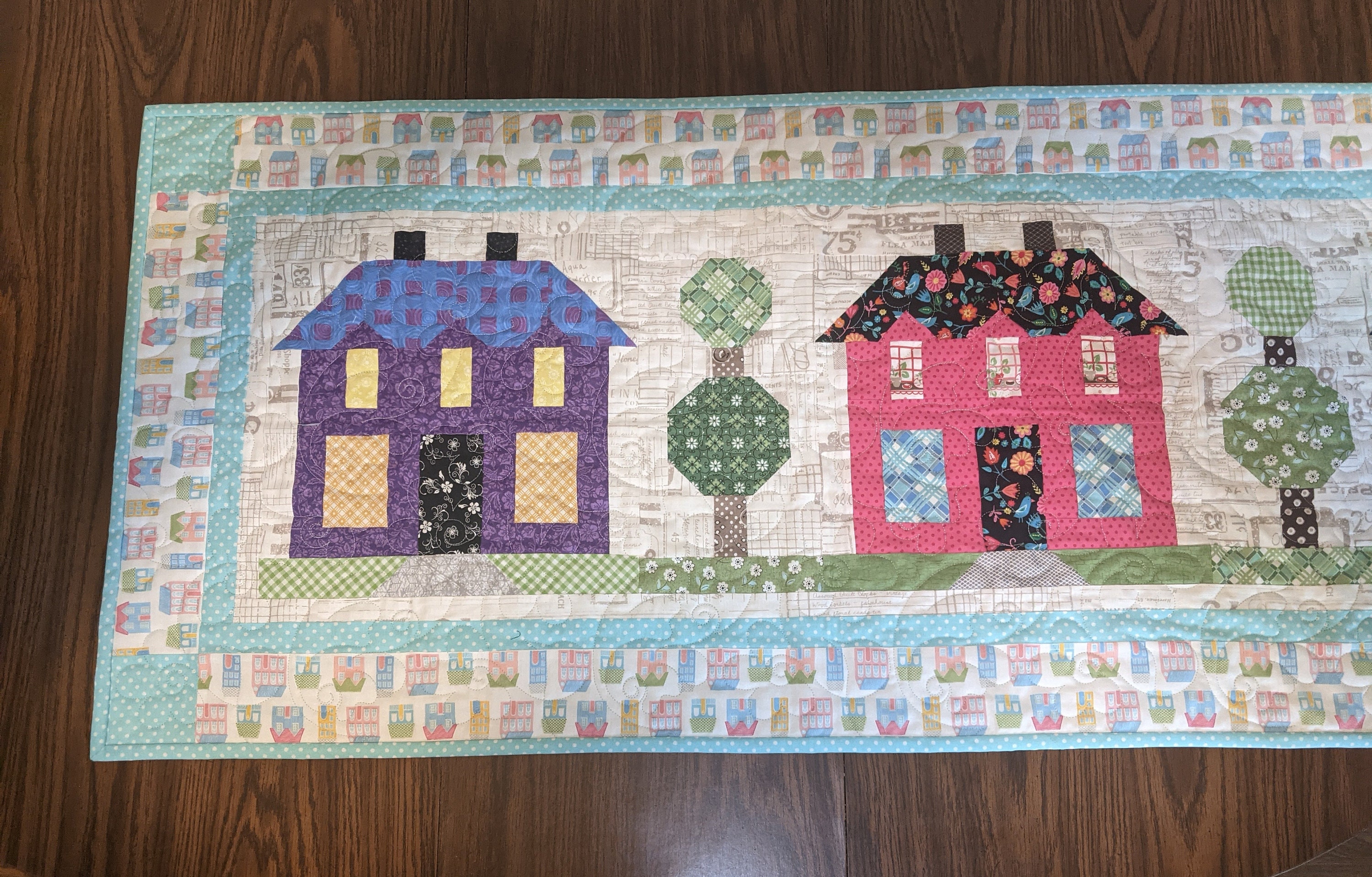 Homemade Table Runner With Farm Girl Vintage Patterns of Houses and ...