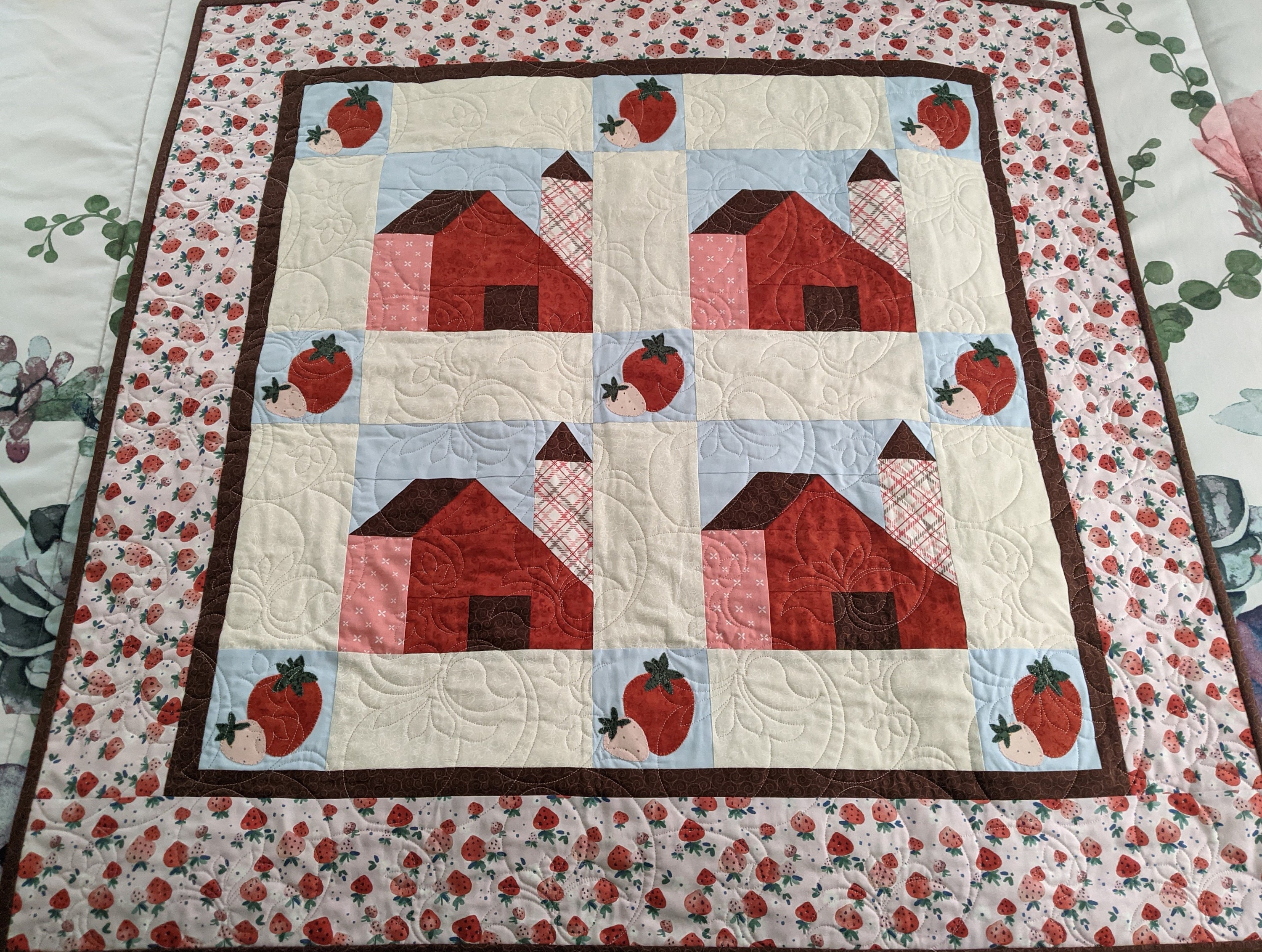 Homemade Farm and Country Quilt With Barns and Strawberries - Etsy