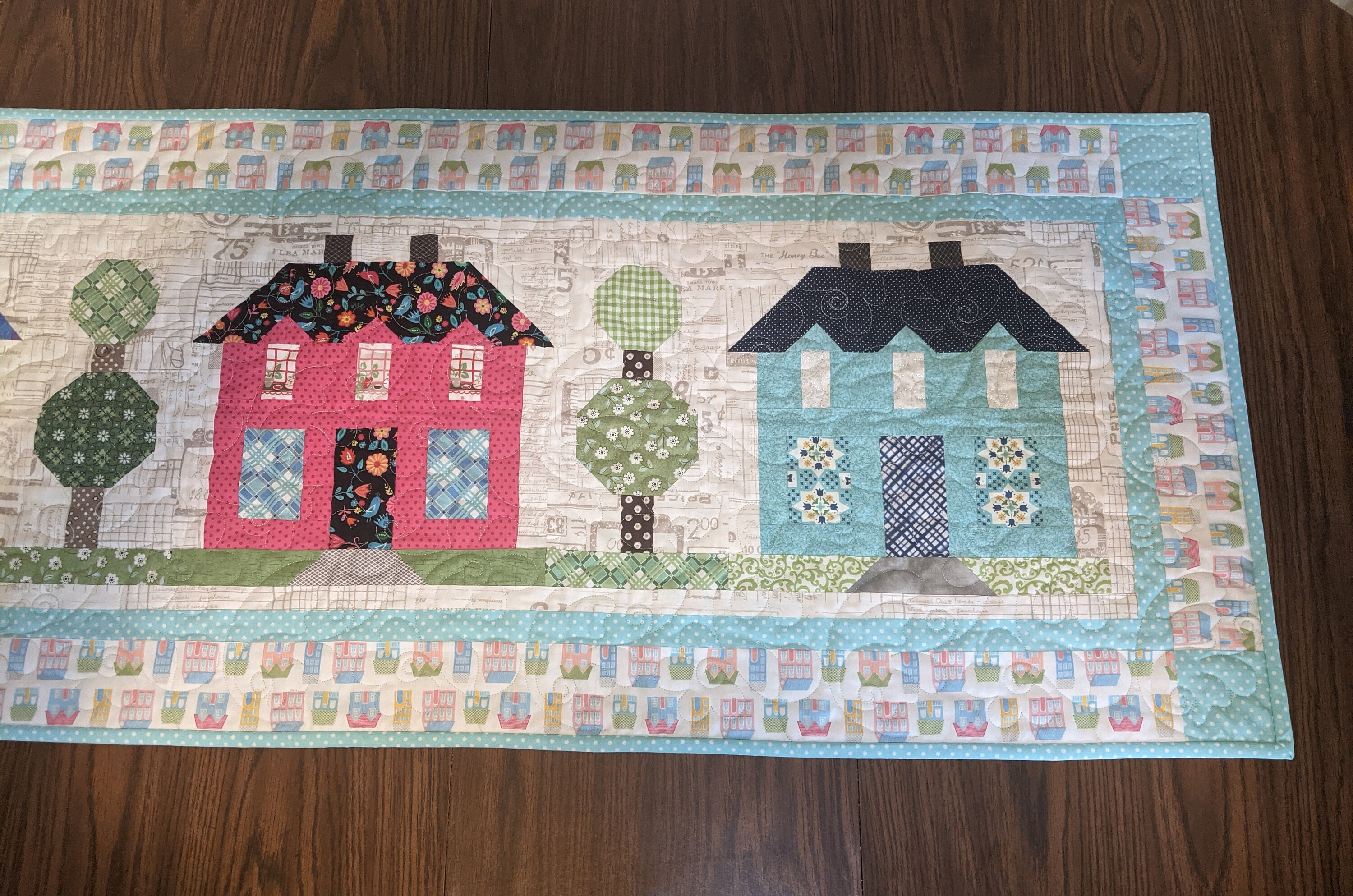 Homemade Table Runner With Farm Girl Vintage Patterns of Houses and ...