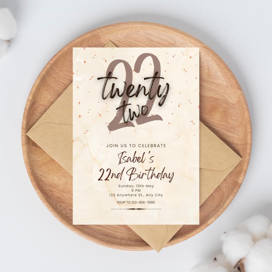 Retro 22nd Birthday Invitation Set, Canva Template, Thank You Card ...