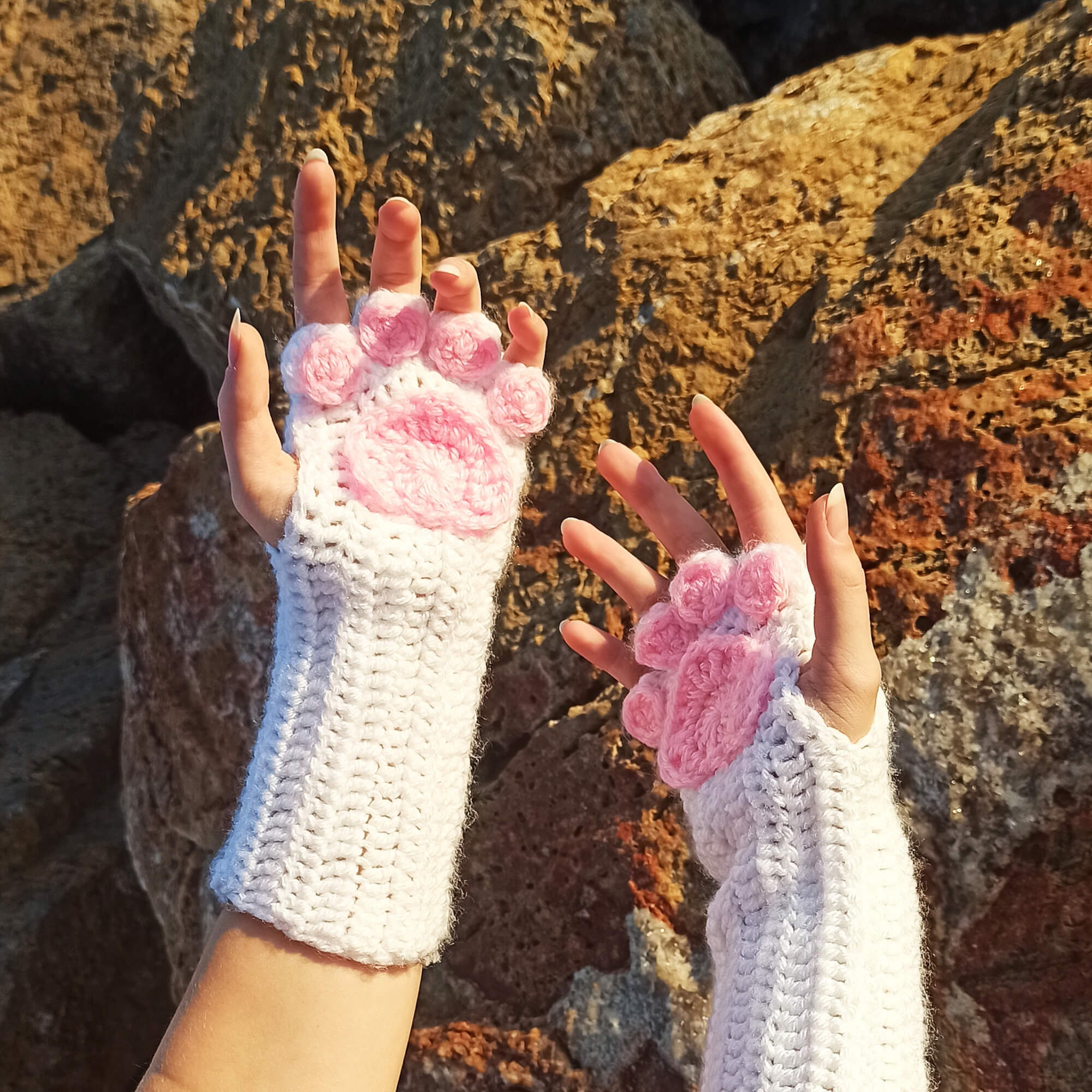 Handmade Crochet Cat Paws Mittens, Cat Fingerless Gloves, Gift for Girl ...