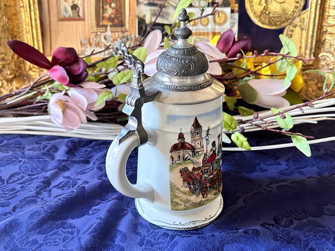Antique German Beer Mug – Beautiful Pilgrim Design, Original German ...
