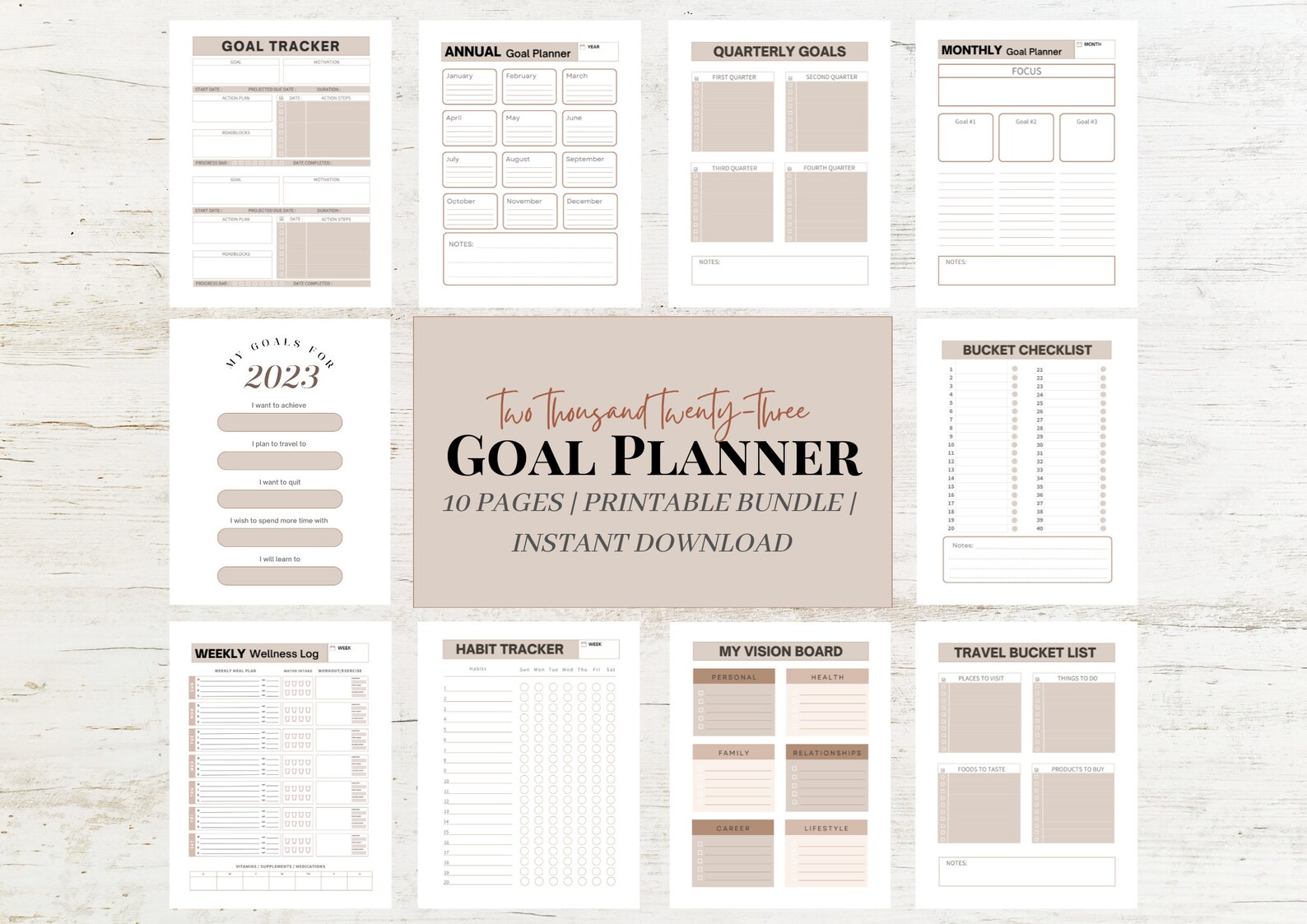 2023 Goal Planner Bundle Goal Tracker Wellness Log Habit Tracker Vison ...