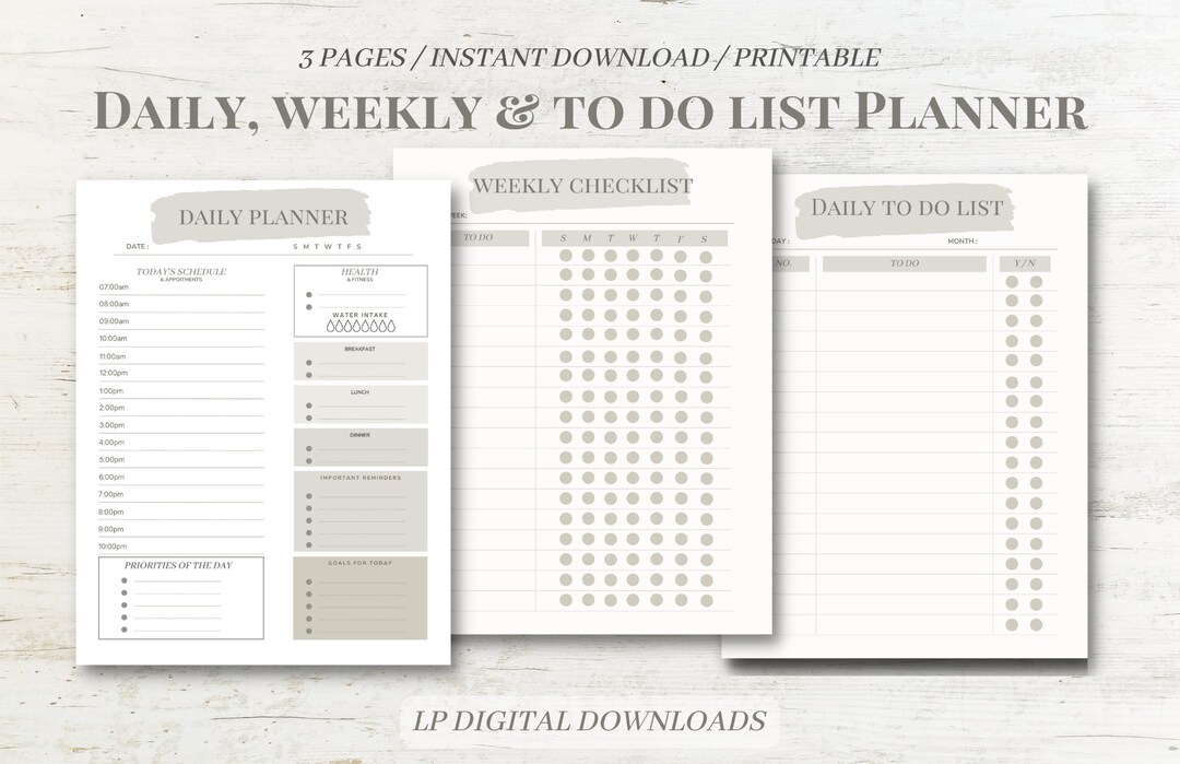 Daily Planner / Weekly Checklist / to Do List / Printable Planner Set ...