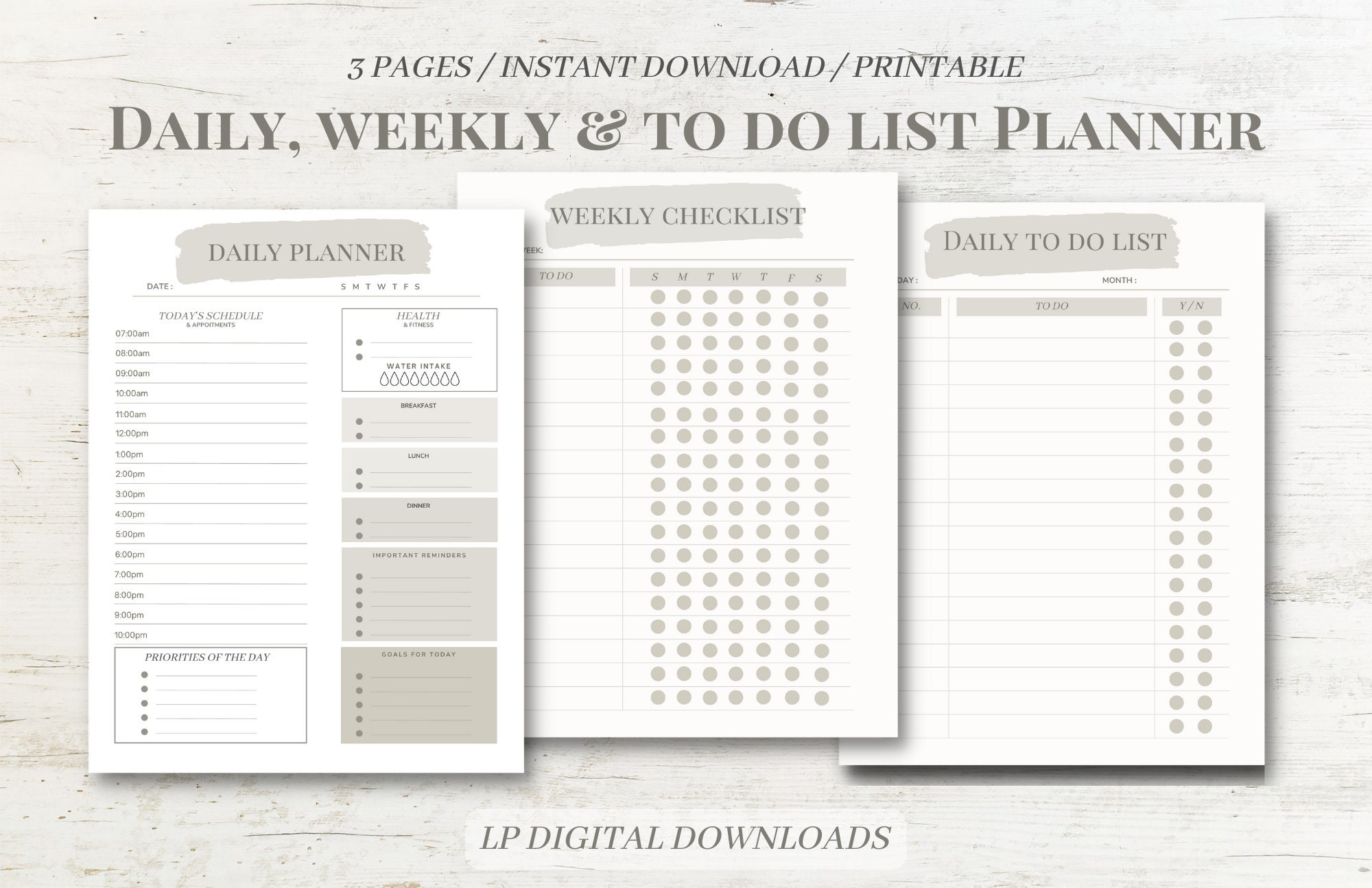 Daily Planner / Weekly Checklist / to Do List / Printable Planner Set ...