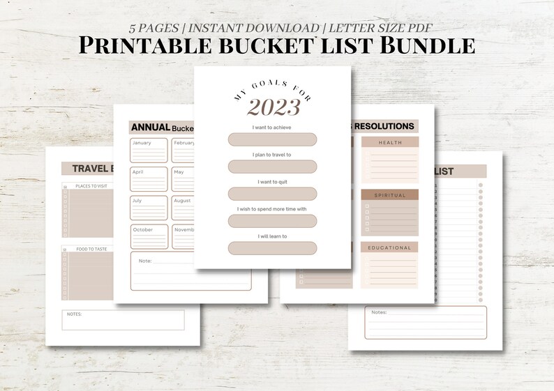 2023 Printable Bucket List Bundle Buck Checklist 2023 Goals New Year's ...