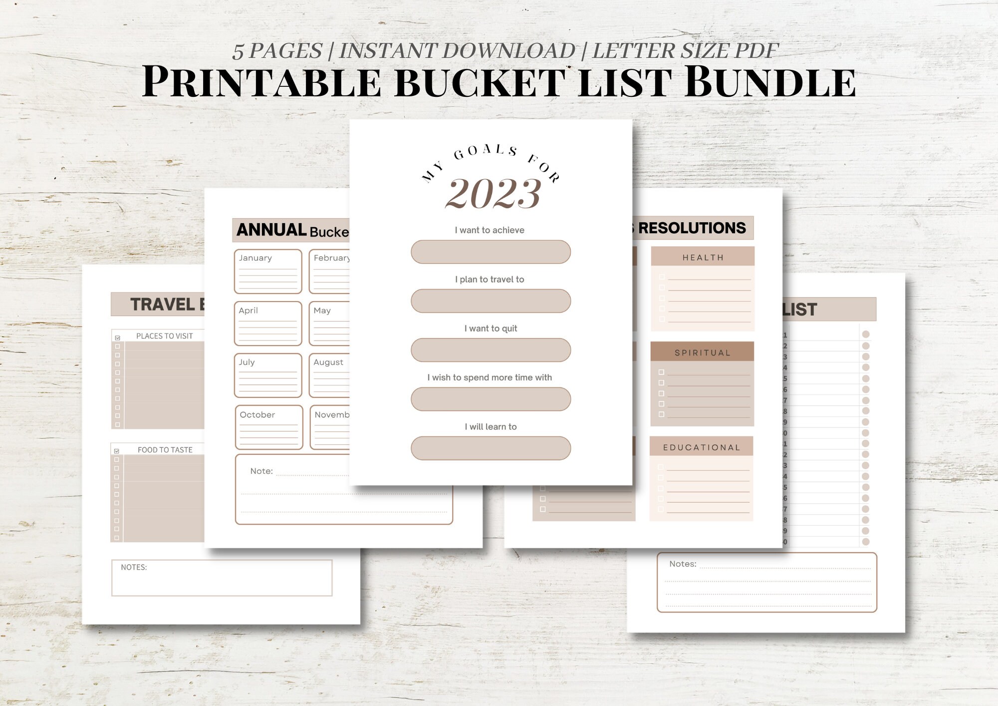 2023 Printable Bucket List Bundle | Buck Checklist | 2023 Goals | New ...