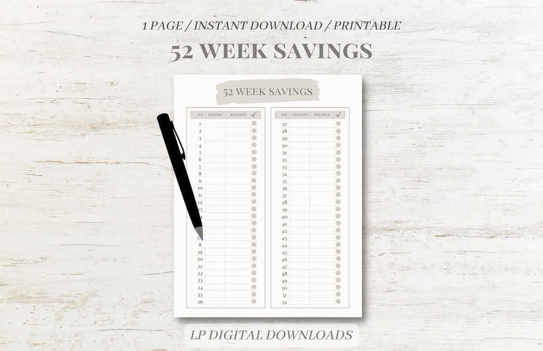 52 Week Savings Printable Template | Weekly Saving Log | Saving Tracker ...