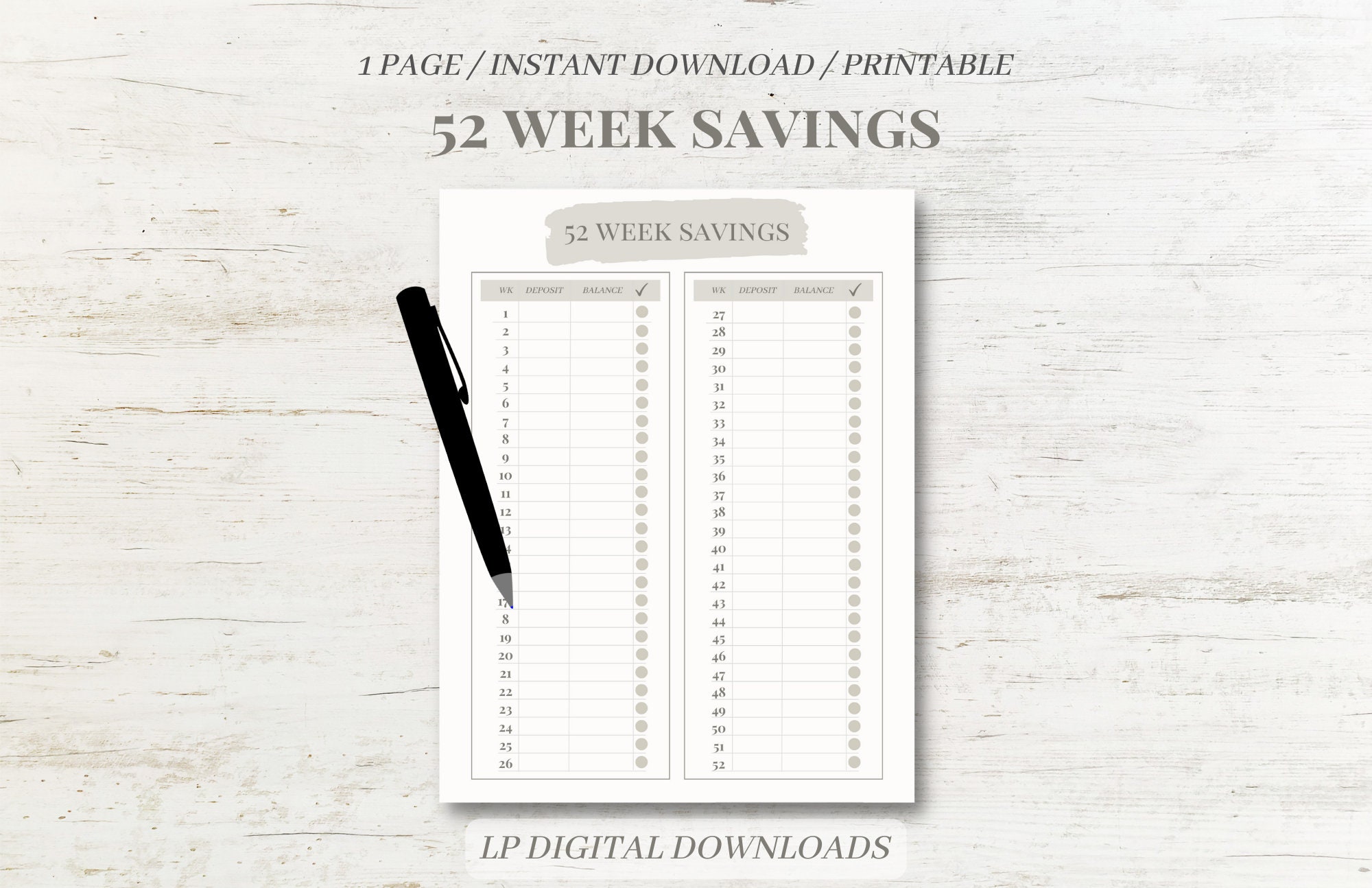 52 Week Savings Printable Template | Weekly Saving Log | Saving Tracker ...