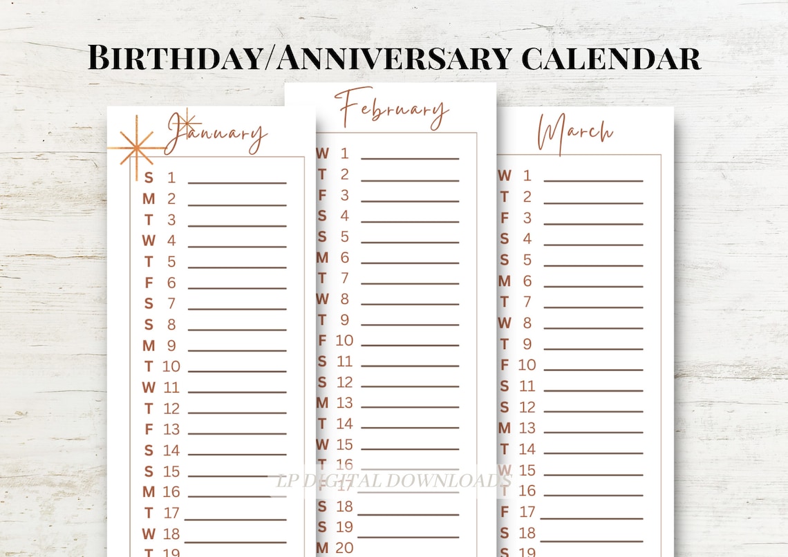 Birthday Anniversary Tracker 2023 | Birthday Tracker | Anniversary ...