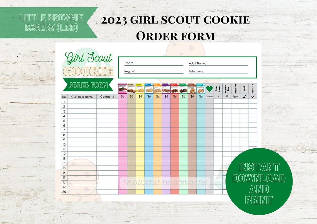 2023 Girl Scout Cookie Order Form Template | Little Brownie Bakers (LBB ...