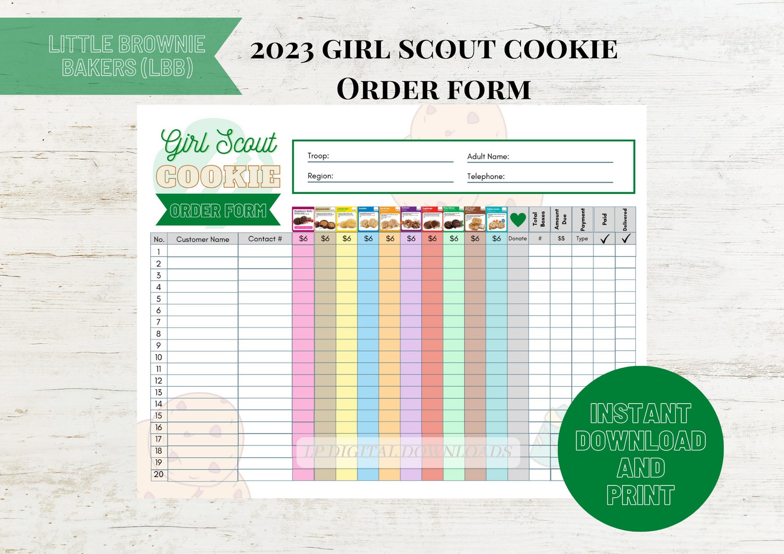 2023 Girl Scout Cookie Order Form Template | Little Brownie Bakers (LBB ...