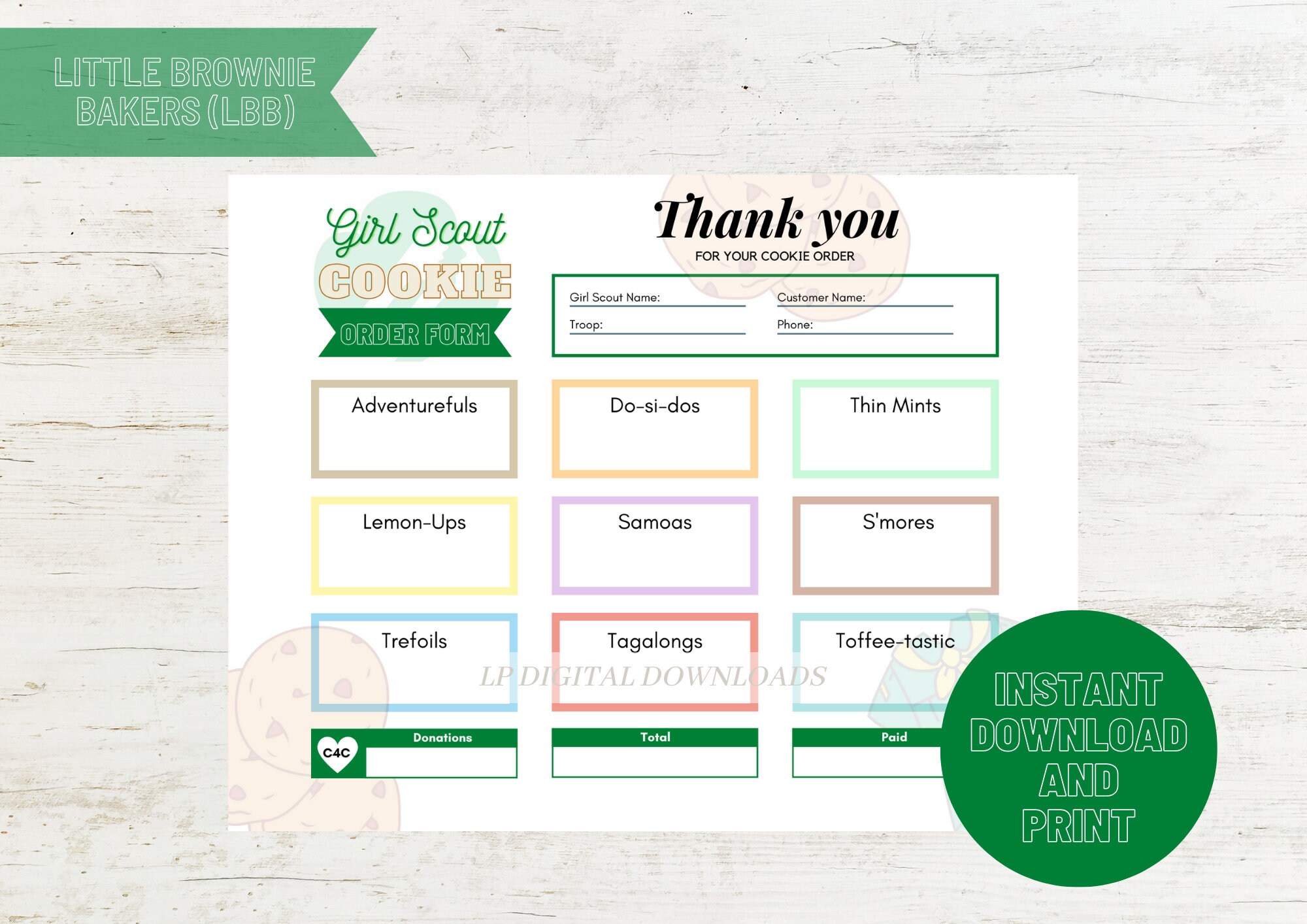 2024 Girl Scout Cookie Form Bundle | Order Form | Thank You Cards ...
