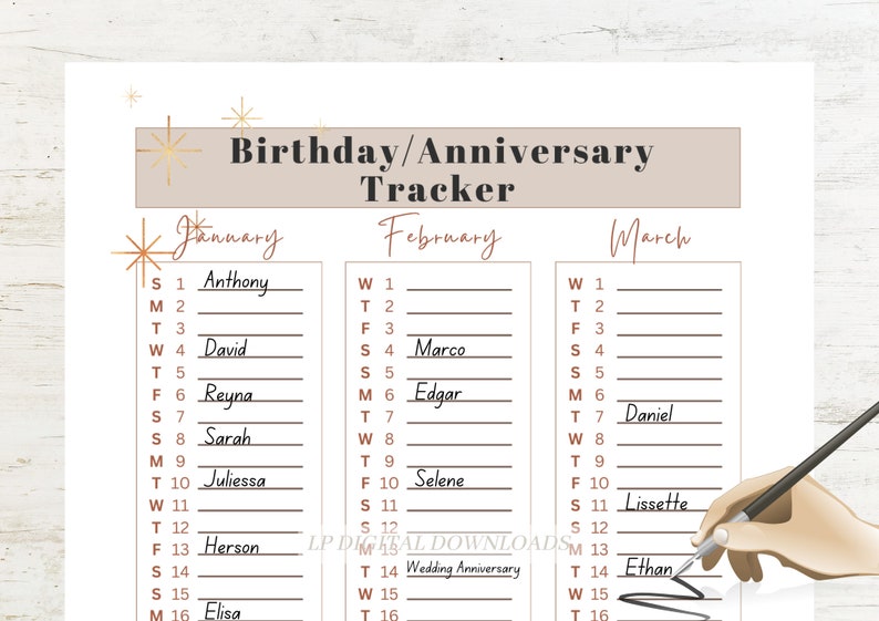 Birthday Anniversary Tracker 2023 | Birthday Tracker | Anniversary ...
