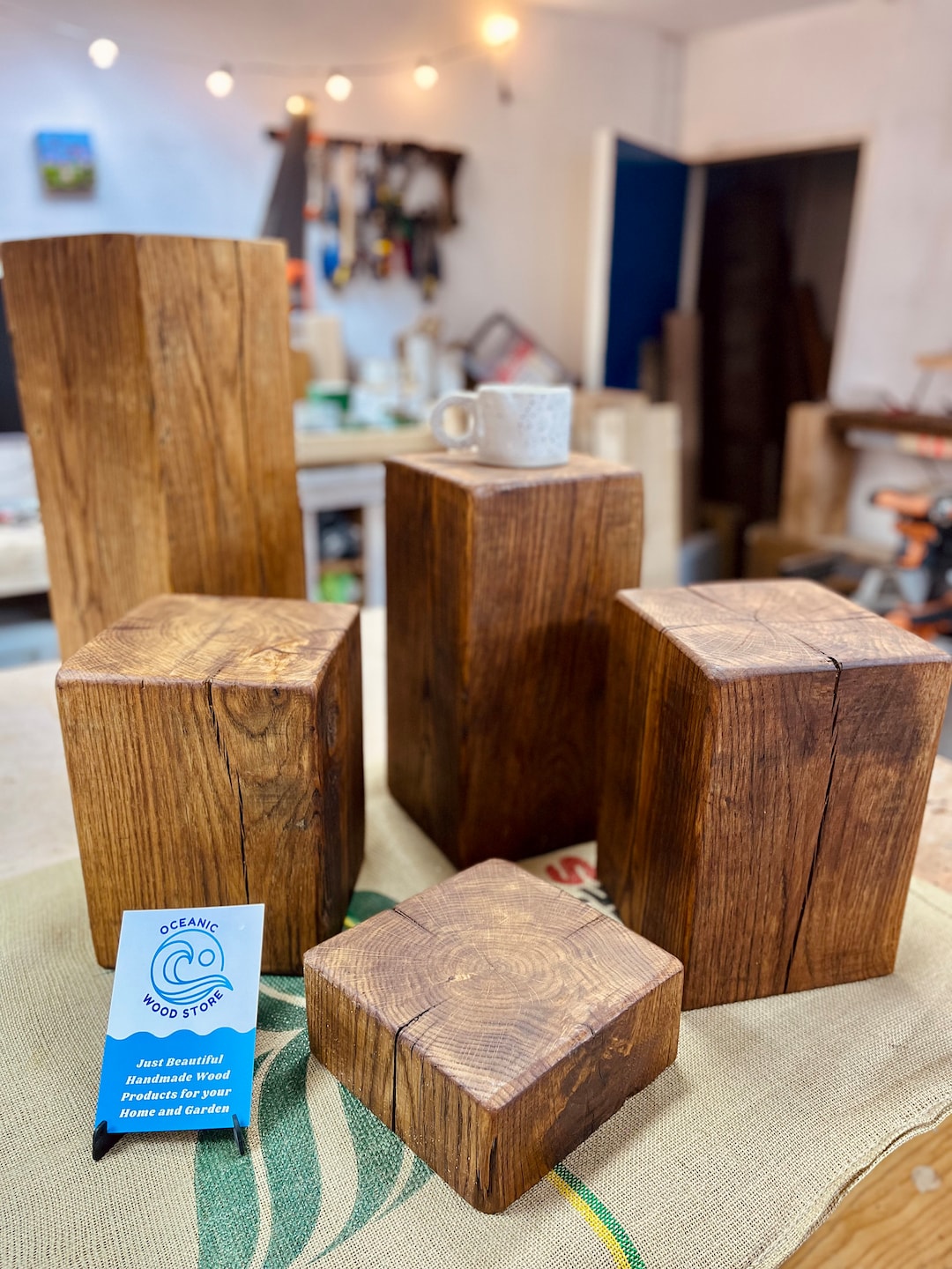 Solid Oak Beam Riser Lamp Stand Side Table Plant Display - Rustic ...