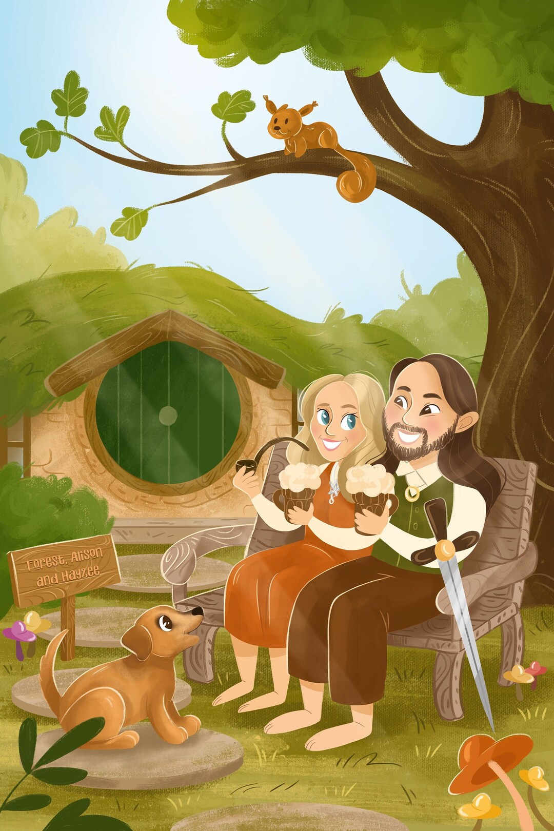 LOTR Custom Couple Illustration, Lord of Rings Portrait, Hobbit Door ...