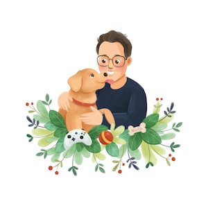 Custom Portrait of Pet and Owner in Cartoon Style, Cute Illustration ...