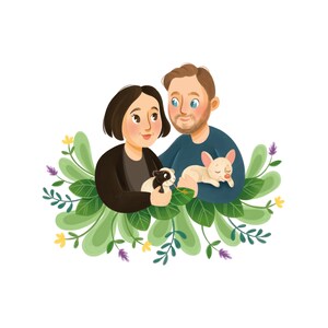 Custom Portrait of Pet and Owner in Cartoon Style, Cute Illustration ...
