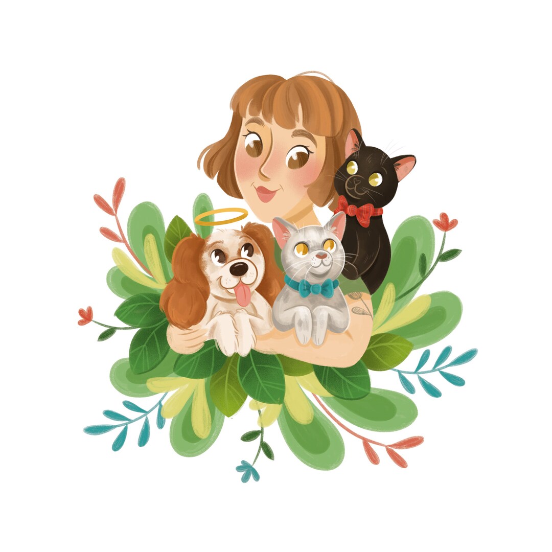 Custom Portrait of Pet and Owner in Cartoon Style, Cute Illustration ...