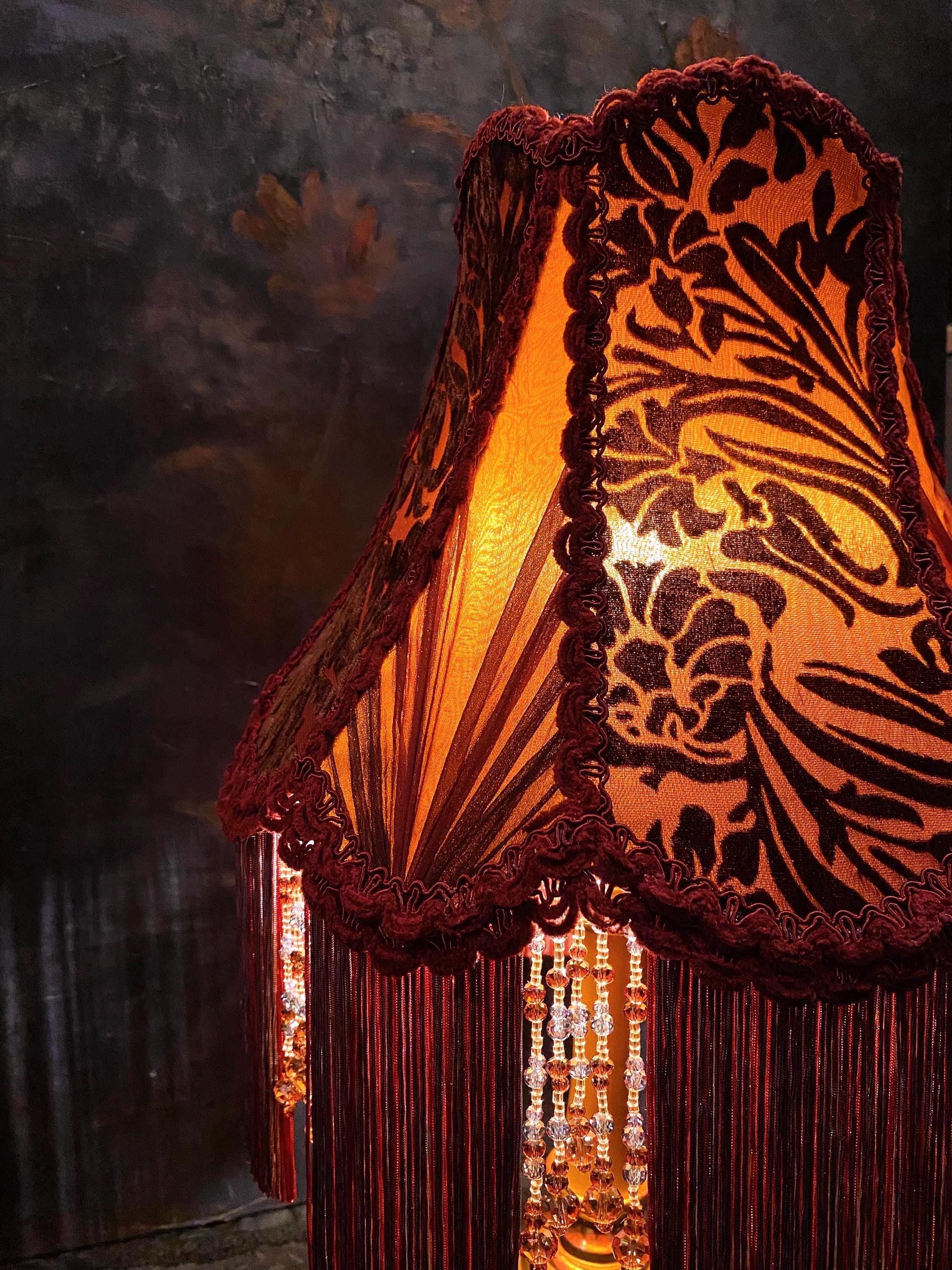 Lampshade Dark Red Golden Table Lampshade/victorian Lampshade/silk ...