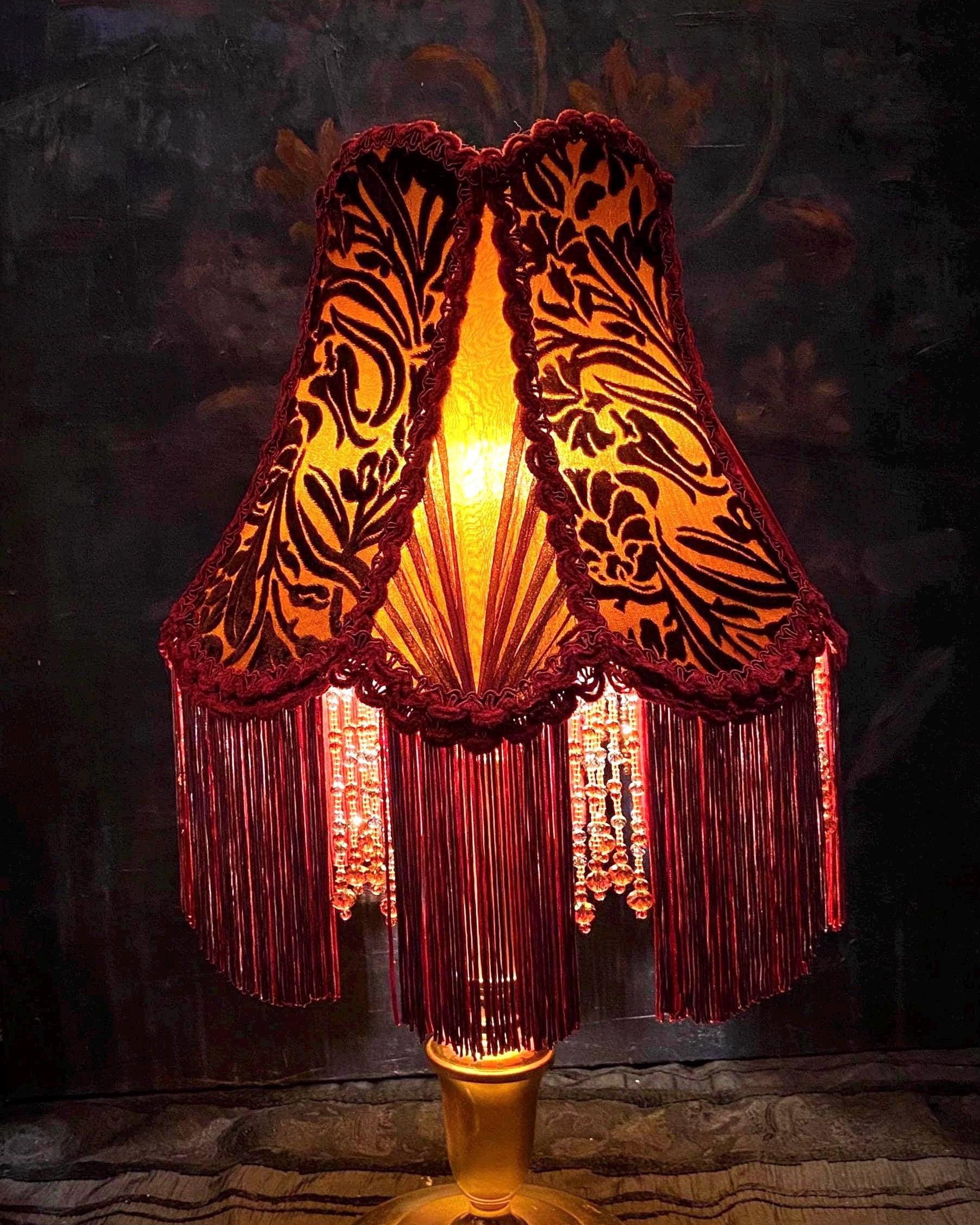 Lampshade Dark Red Golden Table Lampshade/victorian Lampshade/silk ...