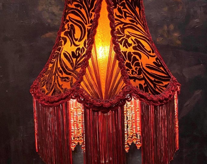 Lampshade Dark Red Golden Table Lampshade/victorian Lampshade/silk ...