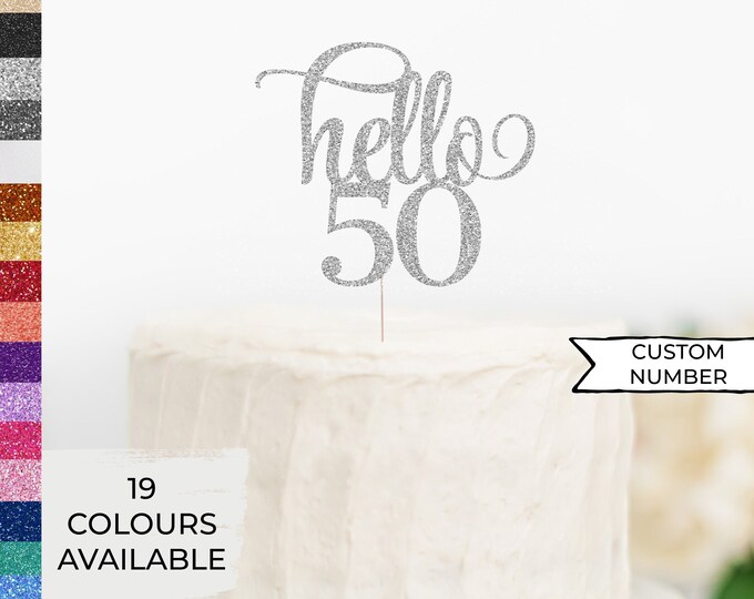 Hello 40 Birthday Cake Topper, Custom Age Cake Topper for Birthday ...