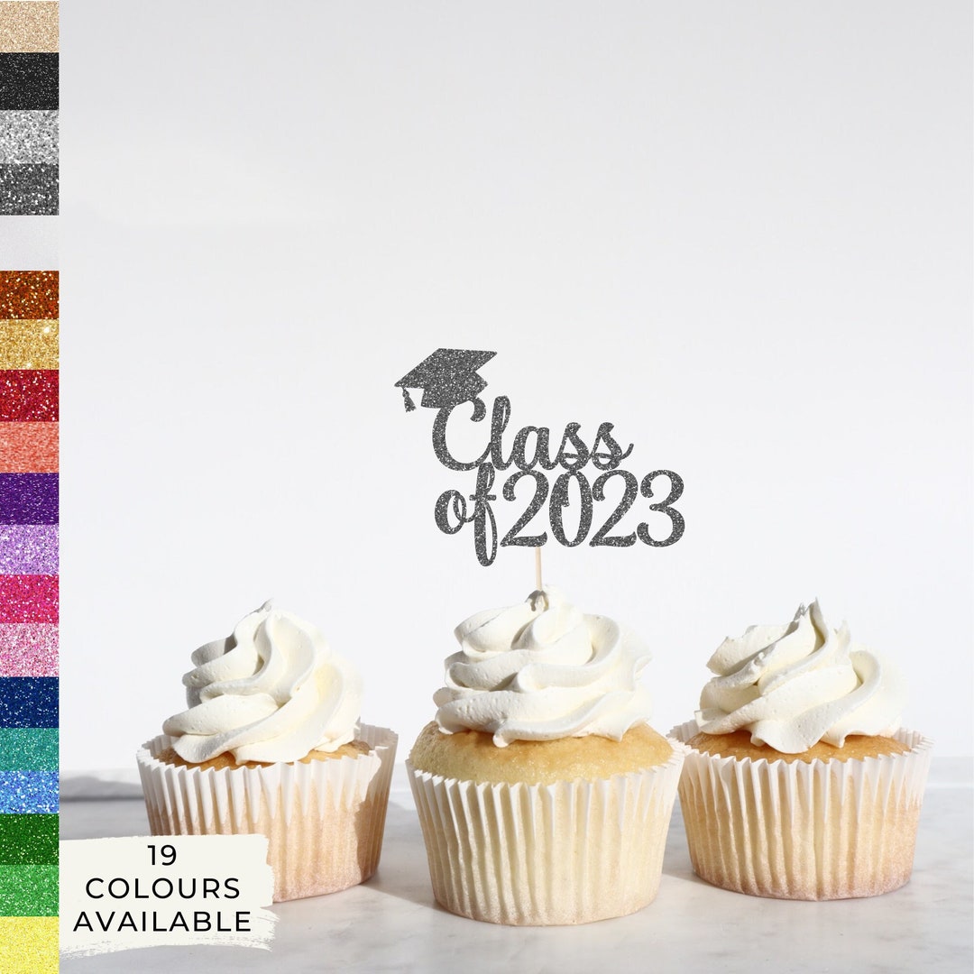 Glass of 2023 Graduation Cap Cupcake Topper, Custom Grad Cupcake Topper ...
