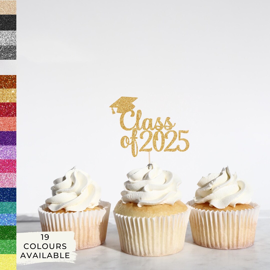 Glass of 2025 Graduation Cap Cupcake Topper, Custom Grad Cupcake Topper ...
