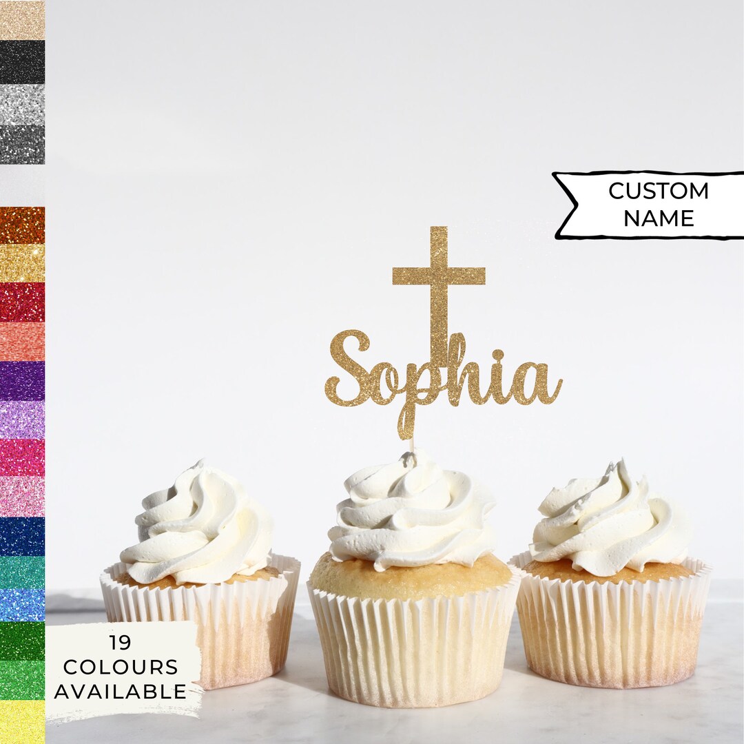 Cross Custom Cupcake Topper, Baptism Topper, God Bless, Holy Communion ...