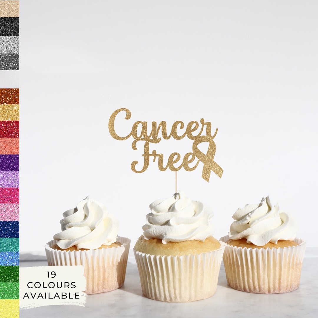 Cancer Ribbon Cupcake Topper, Cancer Survivor Cancer Free Party,bye ...