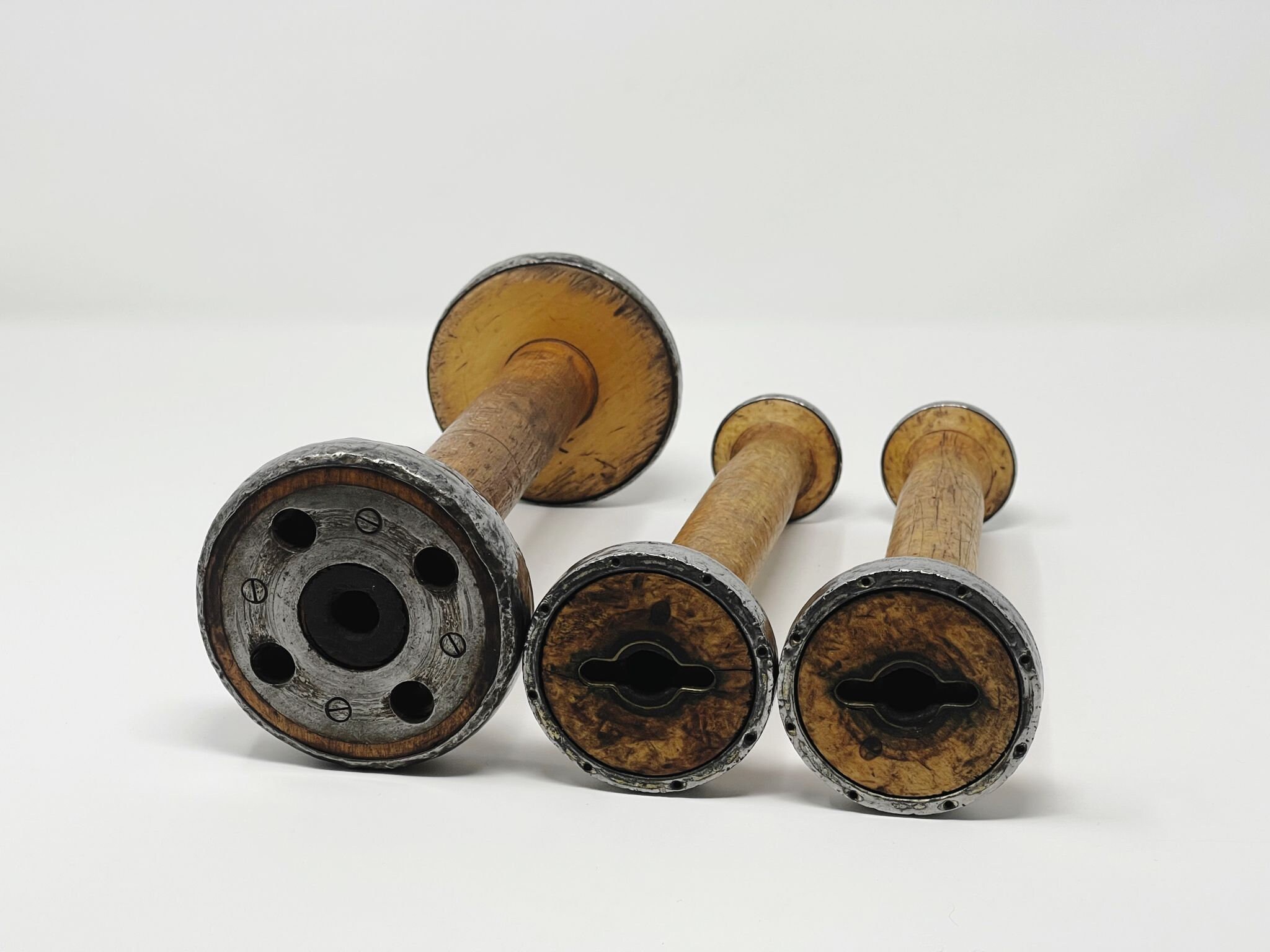 Industrial Textile Spool, Vintage Wooden Spinning Bobbins, Set of 3 ...