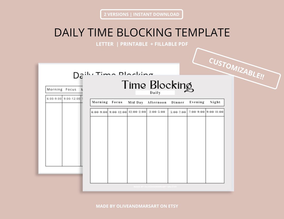 Time Blocking Template, Daily Planner, Daily Schedule - Etsy