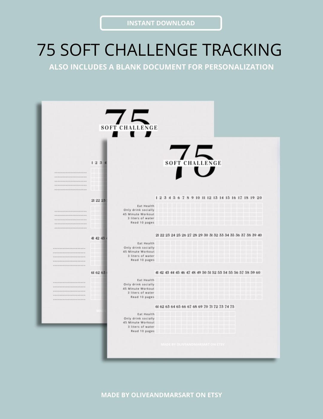 75 Soft Challenge Tracker, 75 Soft, Habit Tracker, Fillable PDF ...