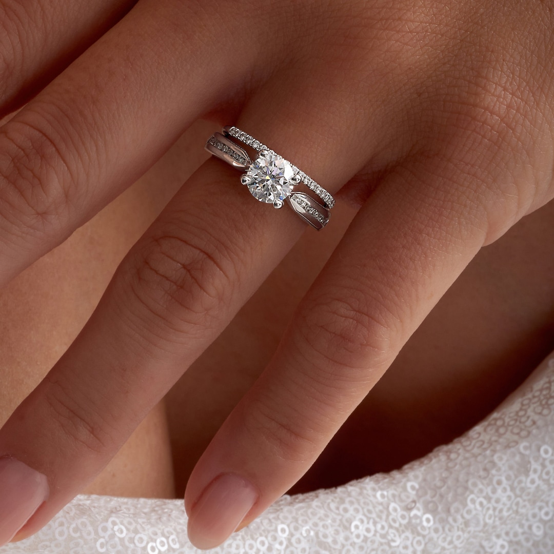 Lab Diamond Wedding Ring Set - Invisible Basket Set Solitaire Round ...