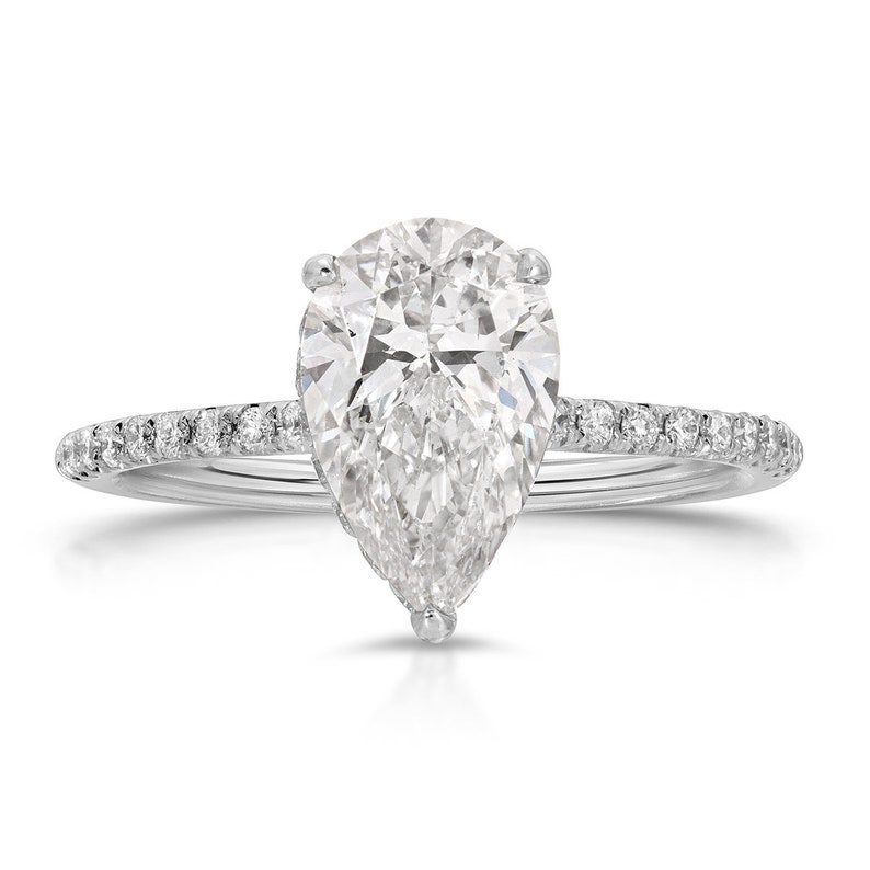 2CT up to 5CT Pear Hidden Halo Lab Diamond Engagement Ring – Pear Cut ...