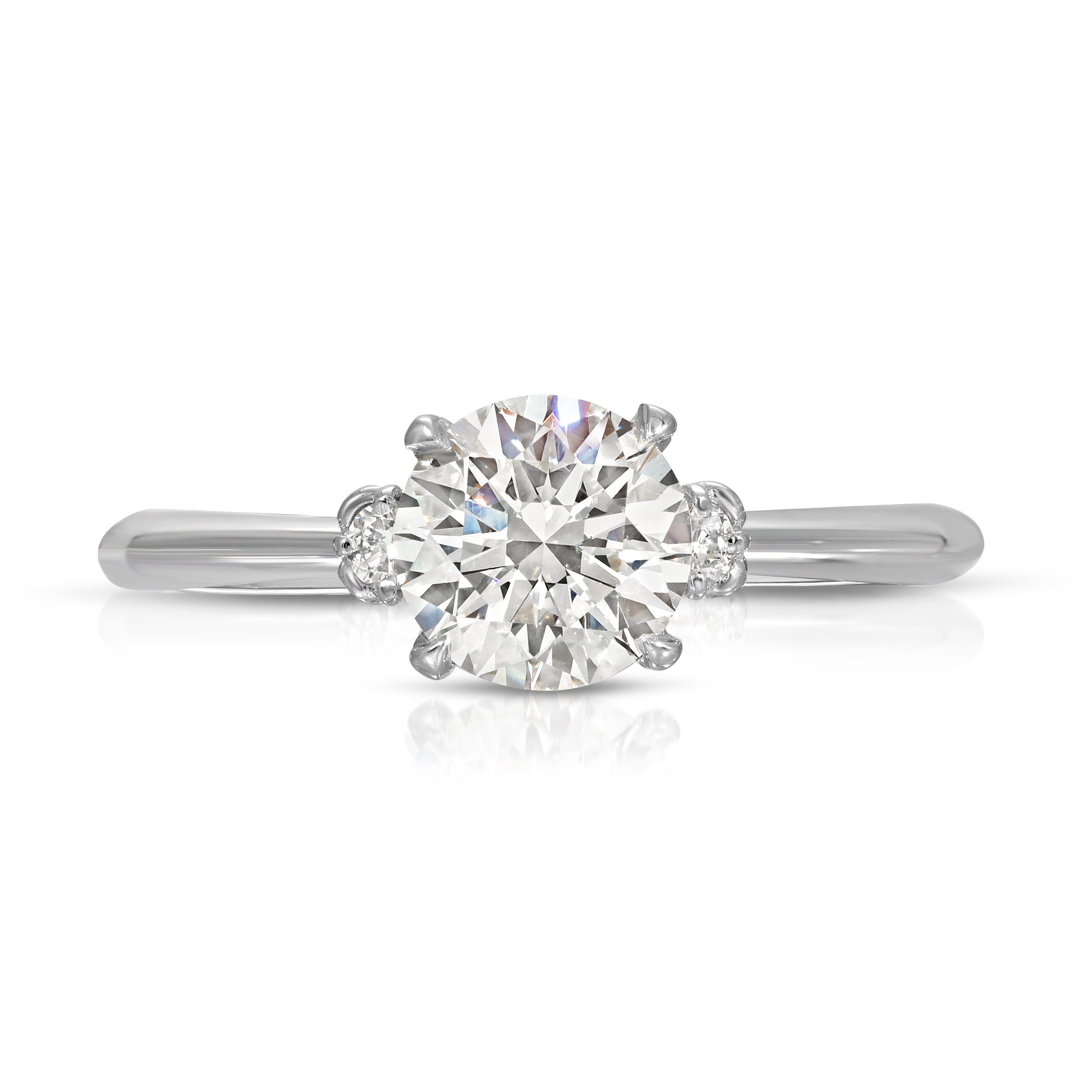 1 08 Ct Simple Three Stone Round Lab Grown Diamond Engagement Etsy