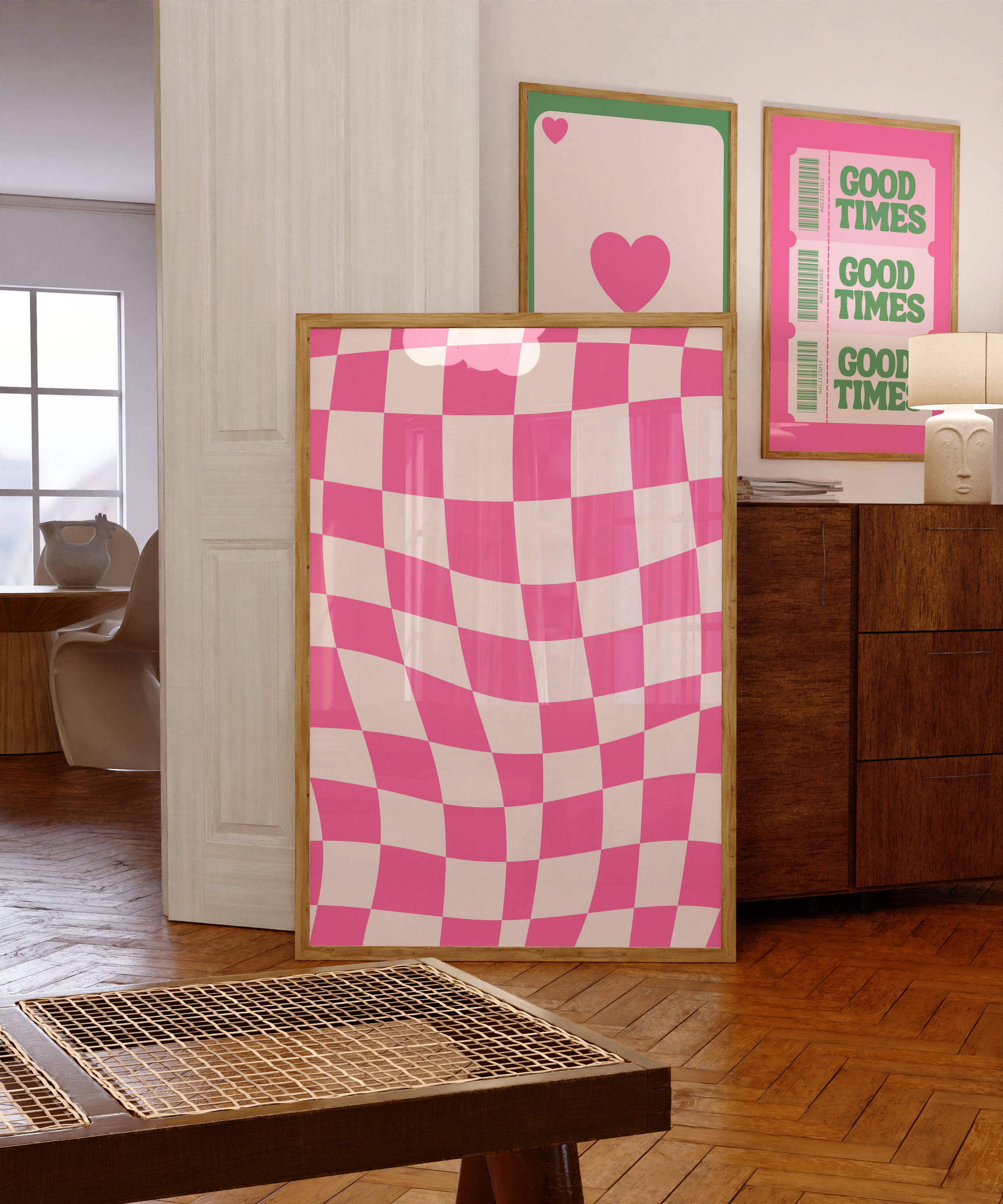 Retro Pink and Green Digital Art Print Bundle, Wall Art Prints ...