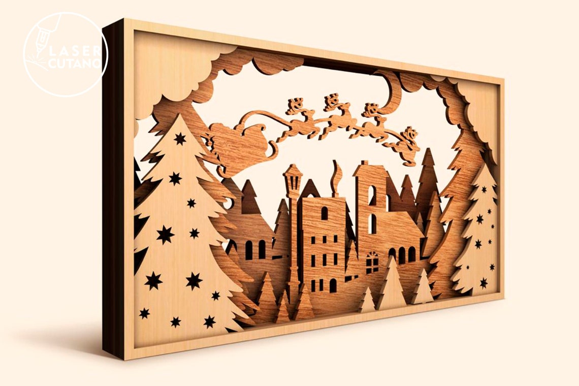 Christmas Laser Cut Shadow Box TEN Layers! Files SVG, DXF and More ...
