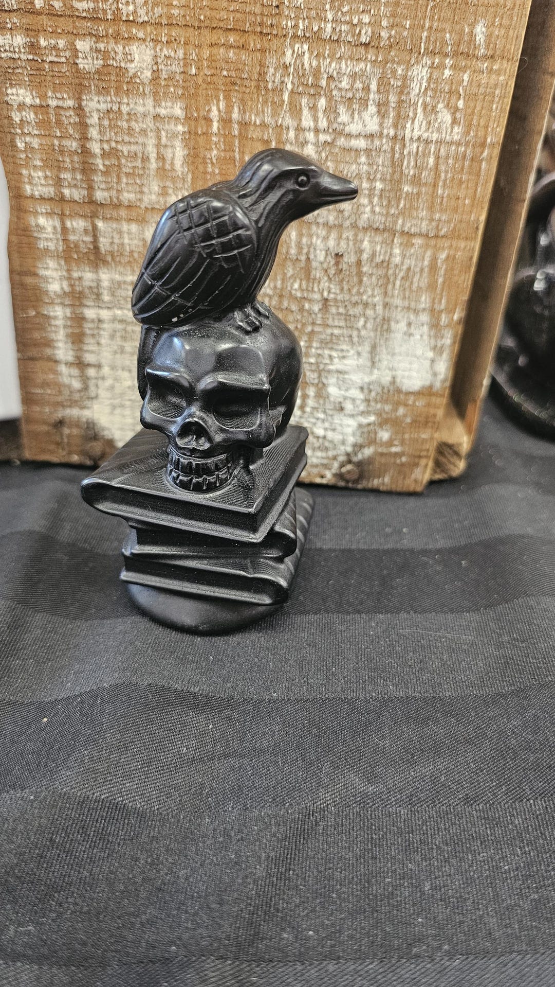 Edgar Allen Poe Inspired Carving/obsidian Raven Sitting on Skull and ...
